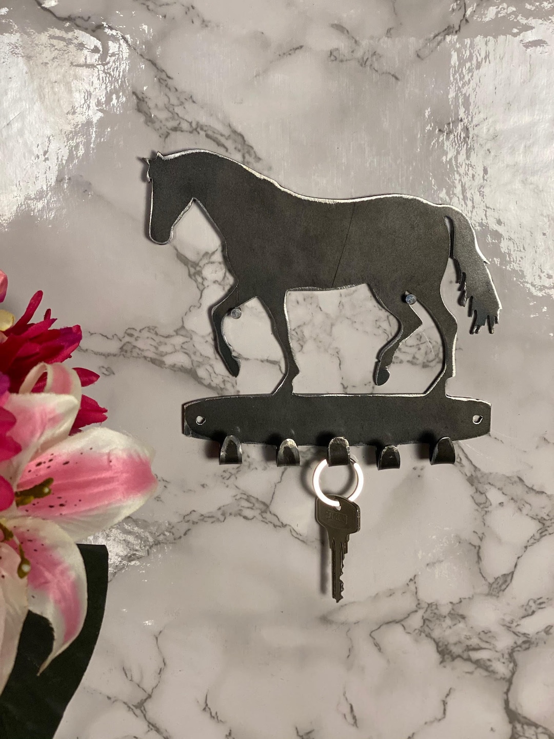 Horse Pony Equestrian Equine Modern Art Key Hook Key Rack Brushed Steel ...