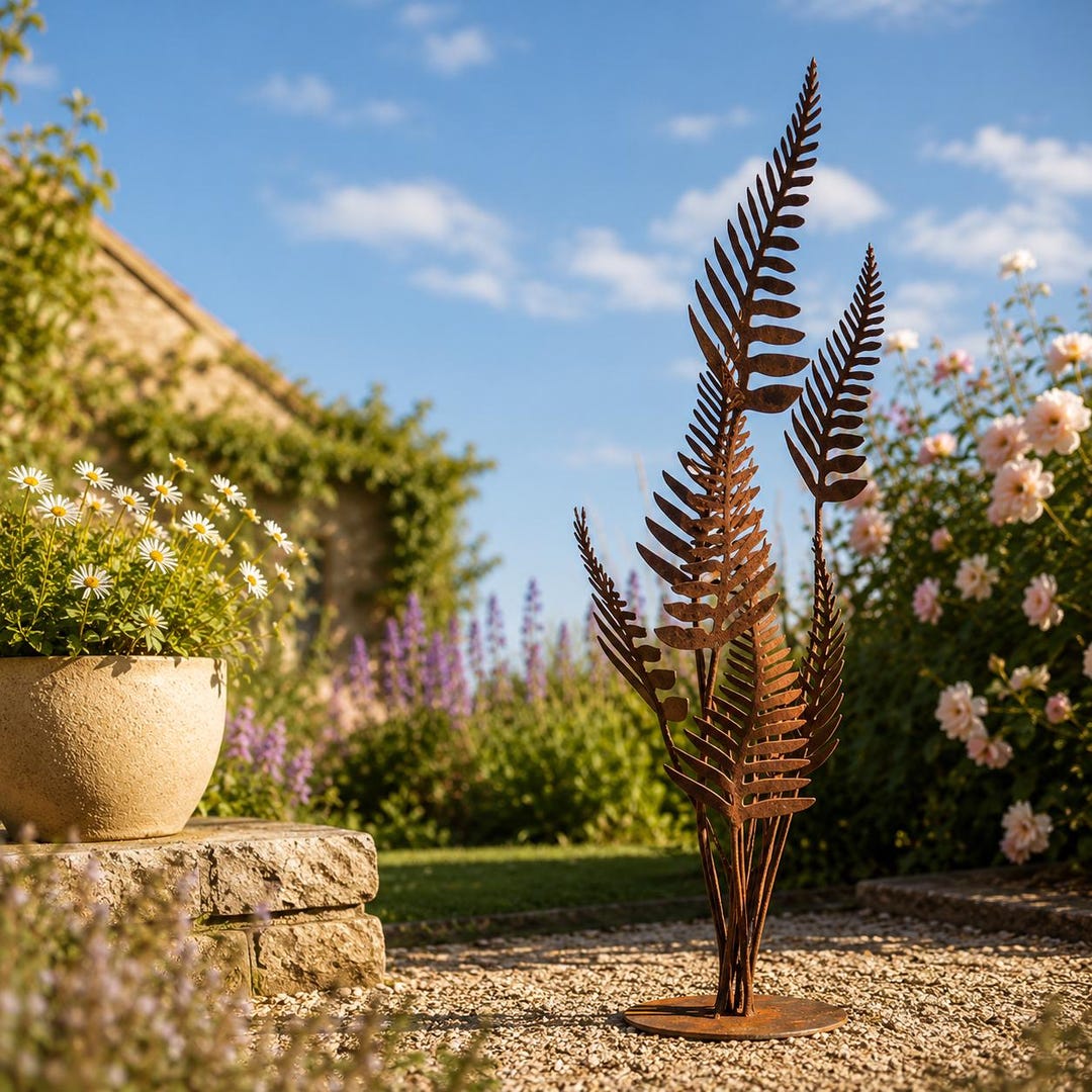 Fern Sculpture With Fern Leaves - Garden Sculpture Rustic Rusty Garden ...