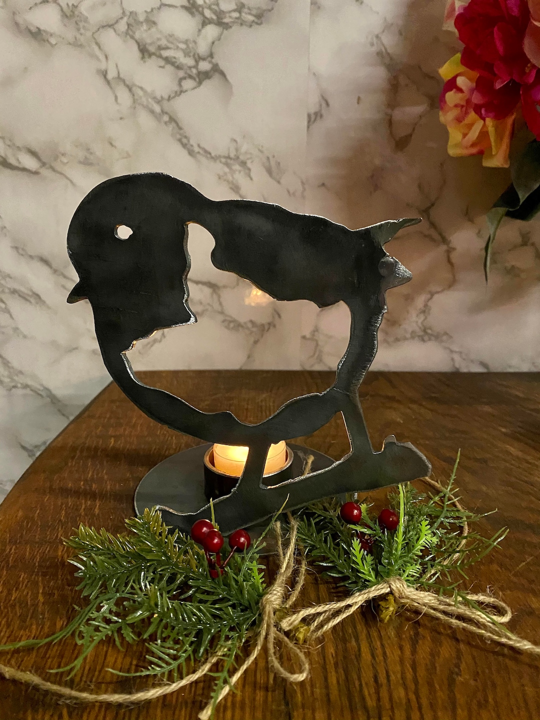 Red Robin Candle Holder Bird Xmas Festive Santa Present Holiday Candle ...