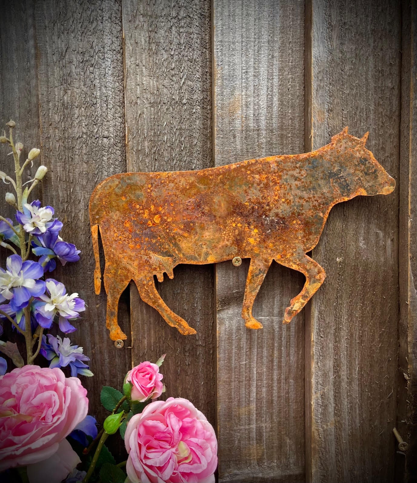 Cow Moo Farm Wildlife Rustic Rusty Garden Art Yard Art Present Gift ...