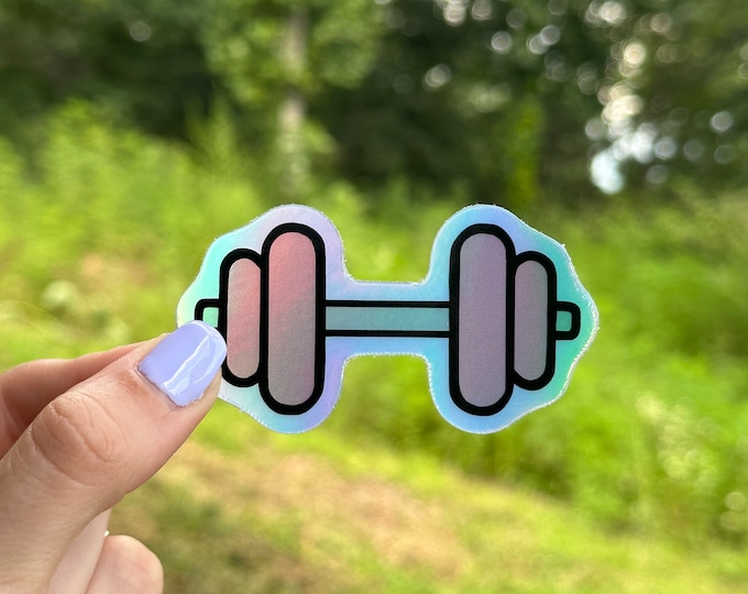 Holographic Dumbbell Vinyl Sticker | Waterproof & Weatherproof | Laptop ...