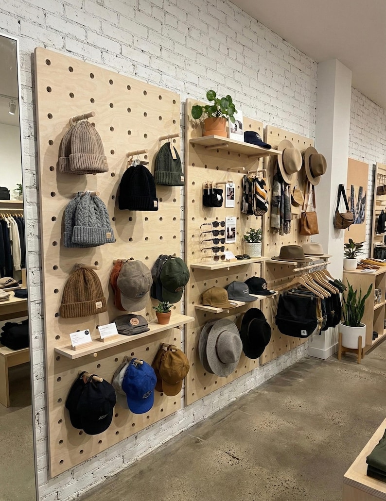 Wooden Pegboard Wall System for Home Organization and Retail Displays ...