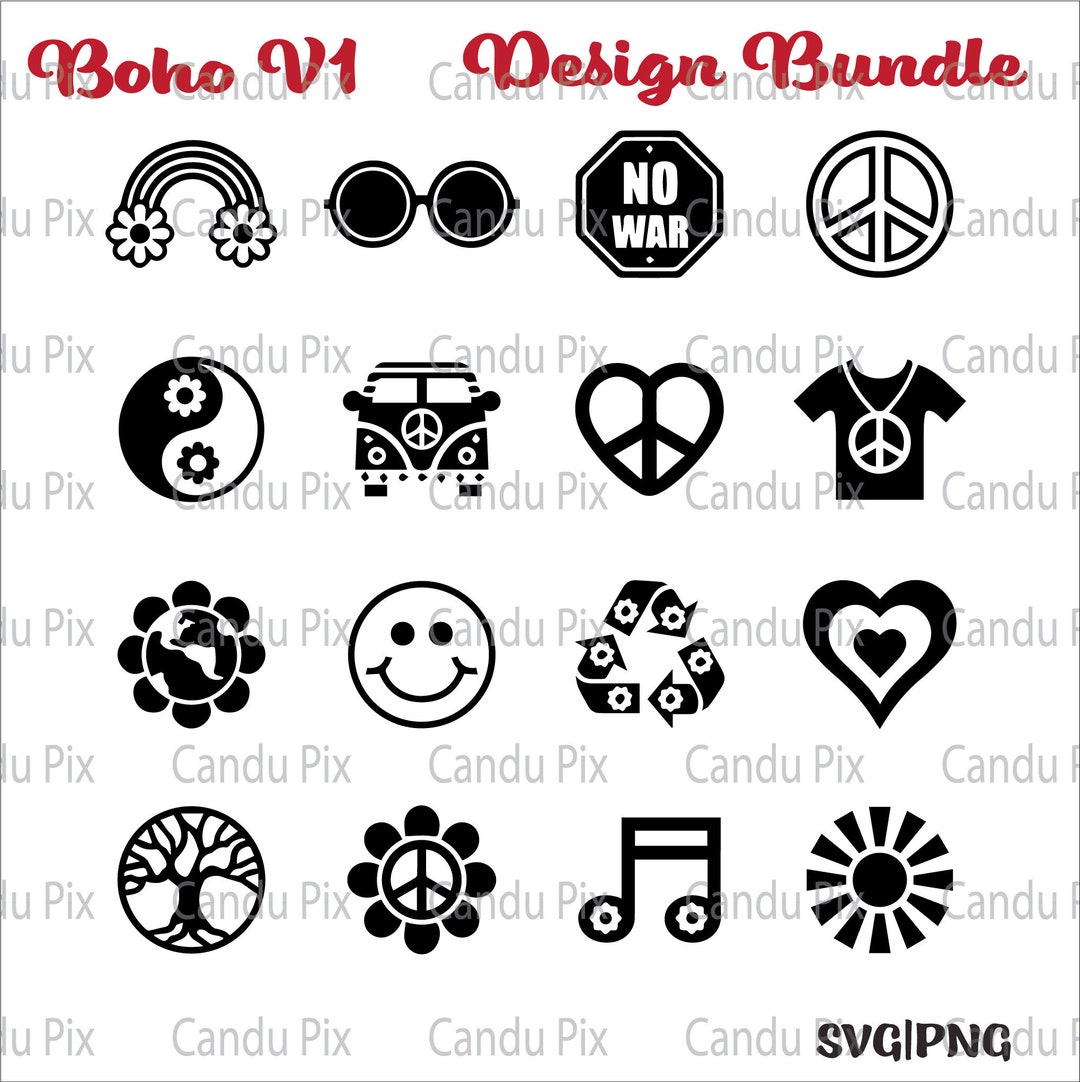 Boho Design Bundle Svg, Hippy Svg, Boho Png, Hippy Png, Cricut, Boho ...