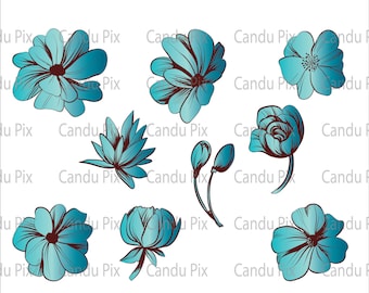 Turquoise Flowers Svg - Etsy