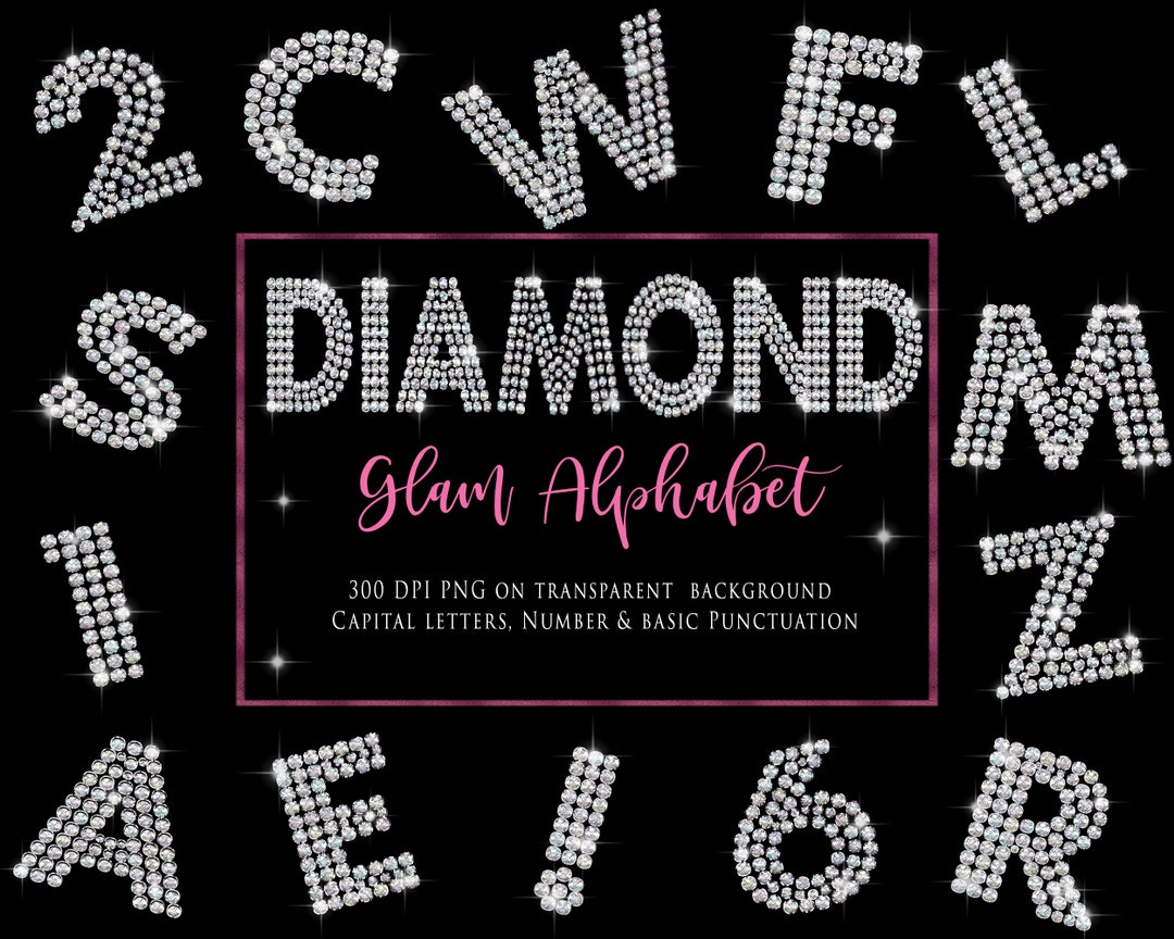 Diamond With White Gold Trim Glam Letters Alphabet Clipart, Font ...