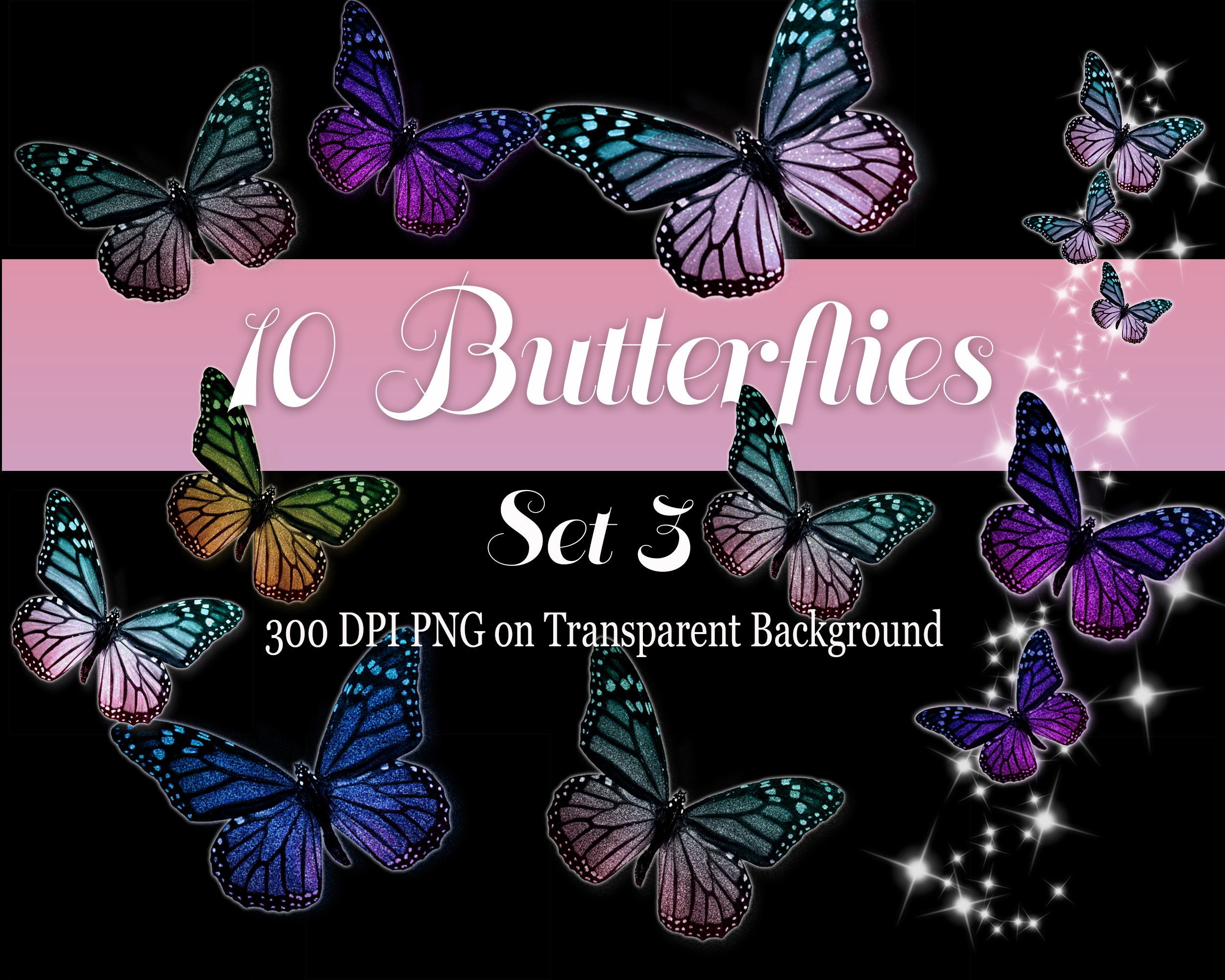 Butterflies Png Glitter Metallic Blue Green Purple Pink Png - Etsy
