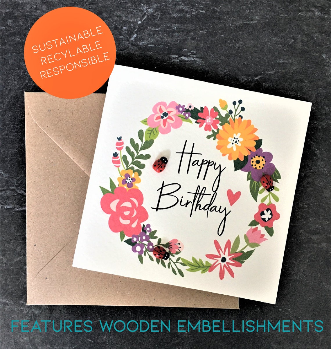 Handmade Birthday Card Sustainable, Biodegradable, Recyclable Lady Bird ...