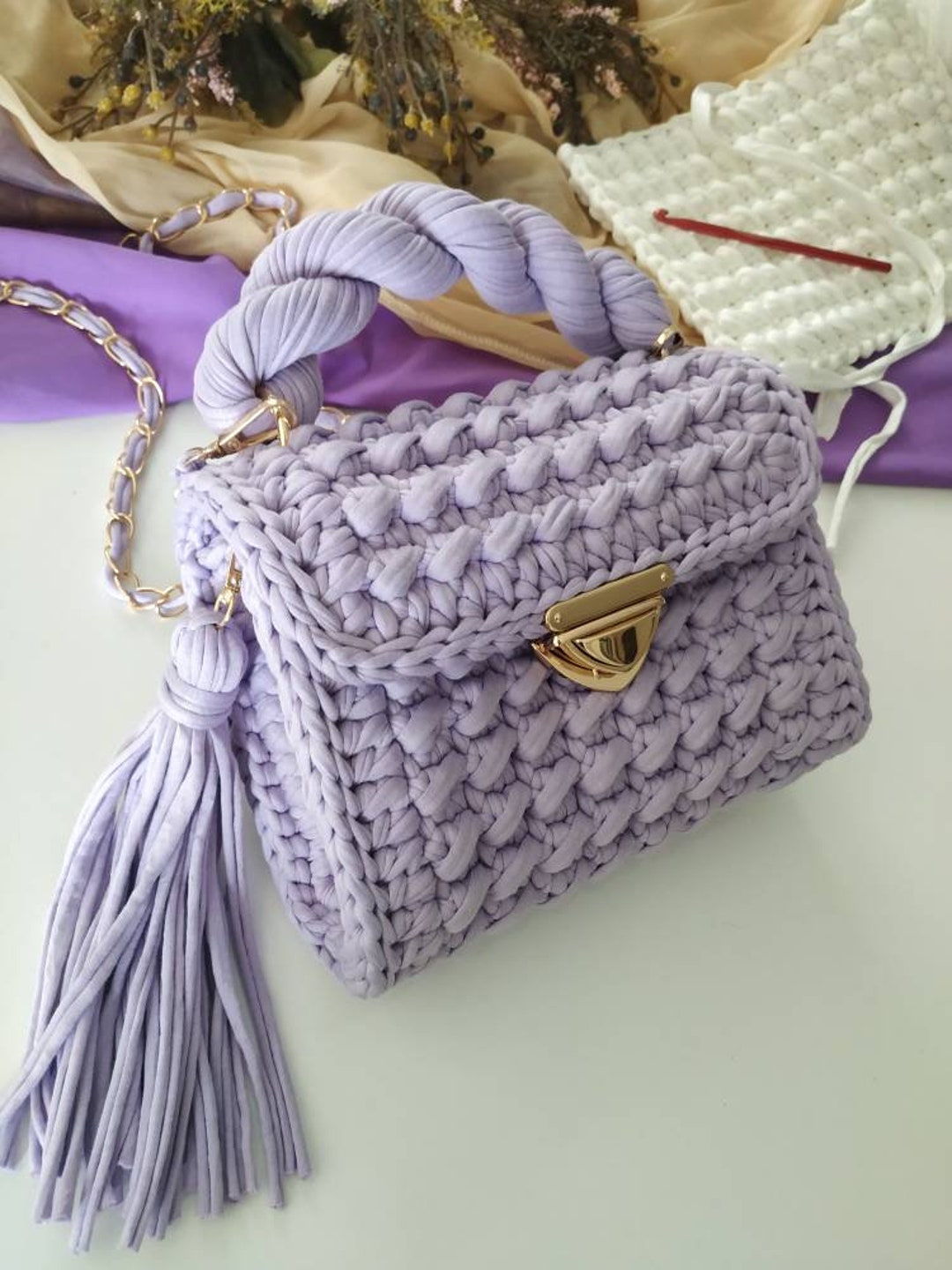 Crochet Bag, Knit Handbag, Elegant Crochet Purse, Stylish Evening Women ...