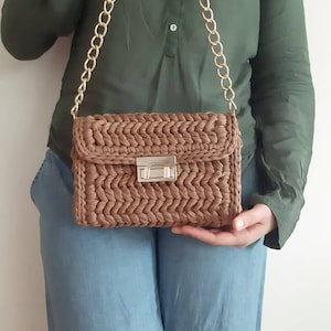 Handmade Brown Crochet Bag, Stylish Knit Purse Bag, Hand Woven Bag ...