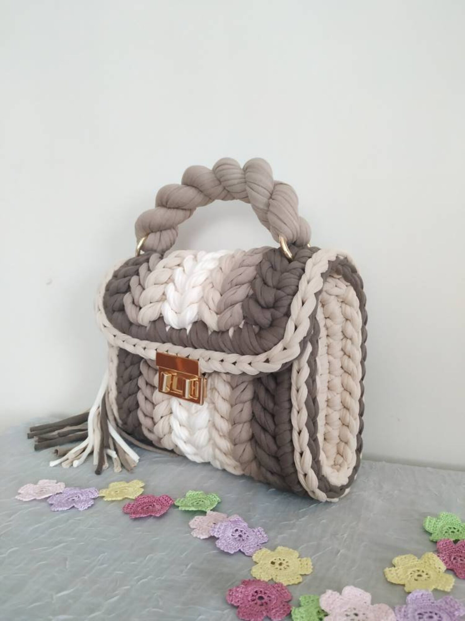 Crochet Brown Color Shadow Bag, Multicolor Knit Purse, Shoulder Bag - Etsy