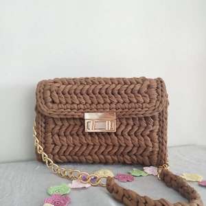 Handmade Brown Crochet Bag, Stylish Knit Purse Bag, Hand Woven Bag ...