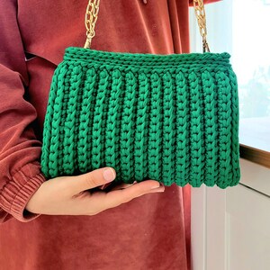 Green Handmade Bag, Elegant Knit Purse, Designer Bag, Shoulder Bag ...