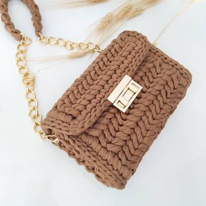 Handmade Brown Crochet Bag, Stylish Knit Purse Bag, Hand Woven Bag ...