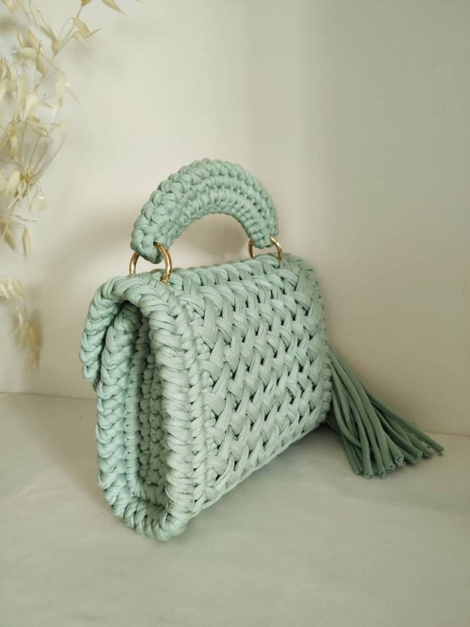 Handmade Mint Green Crochet Bag Knitted Bag Capri Luxury - Etsy