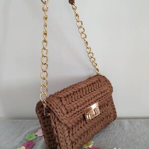 Handmade Brown Crochet Bag, Stylish Knit Purse Bag, Hand Woven Bag ...