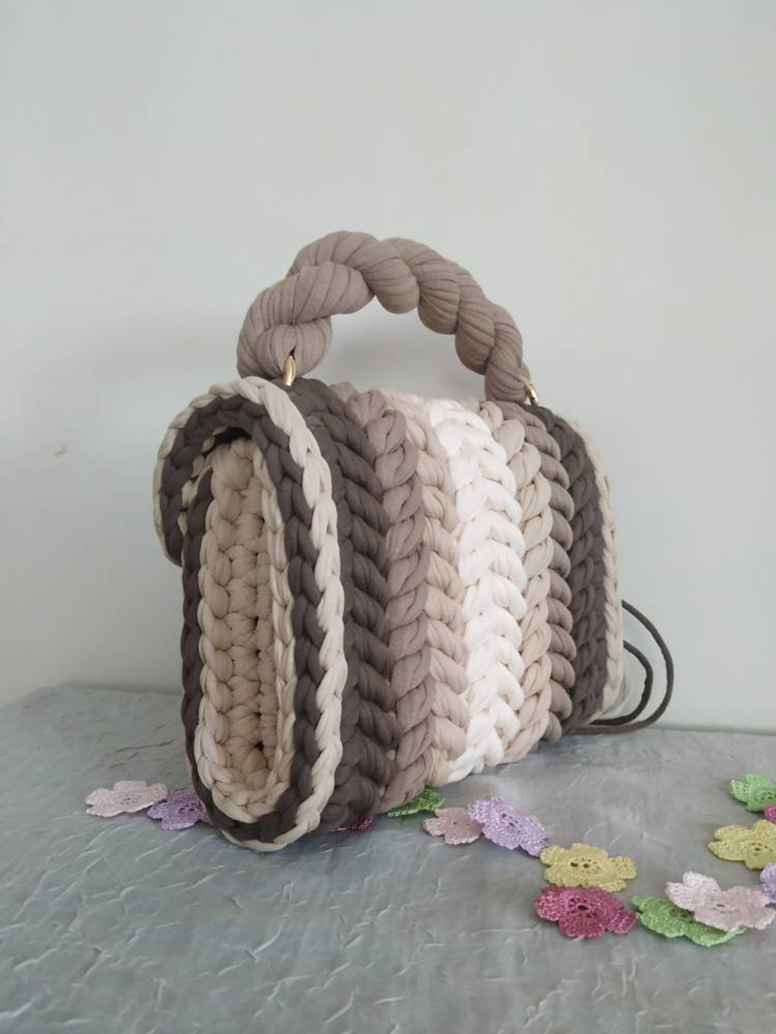 Crochet Brown Color Shadow Bag, Multicolor Knit Purse, Shoulder Bag - Etsy