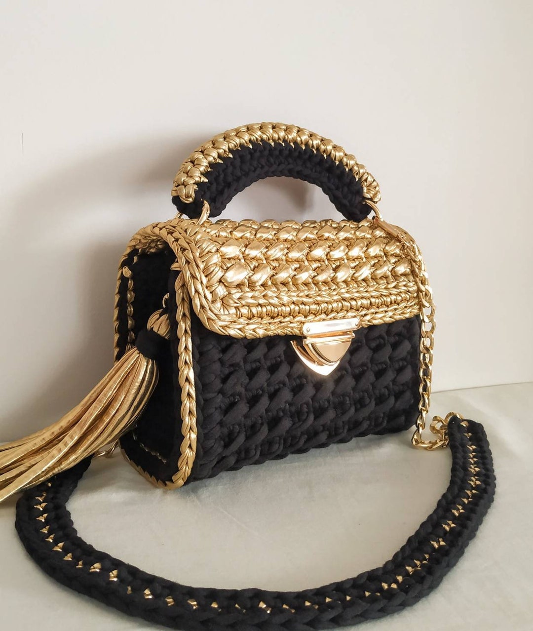 Handmade Bag, Metallic Crochet Handbag, Woven Bag, Stylish Knit Purse ...