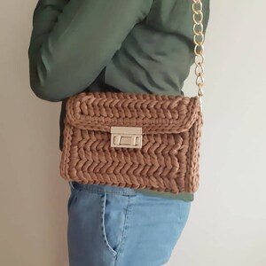 Handmade Brown Crochet Bag, Stylish Knit Purse Bag, Hand Woven Bag ...