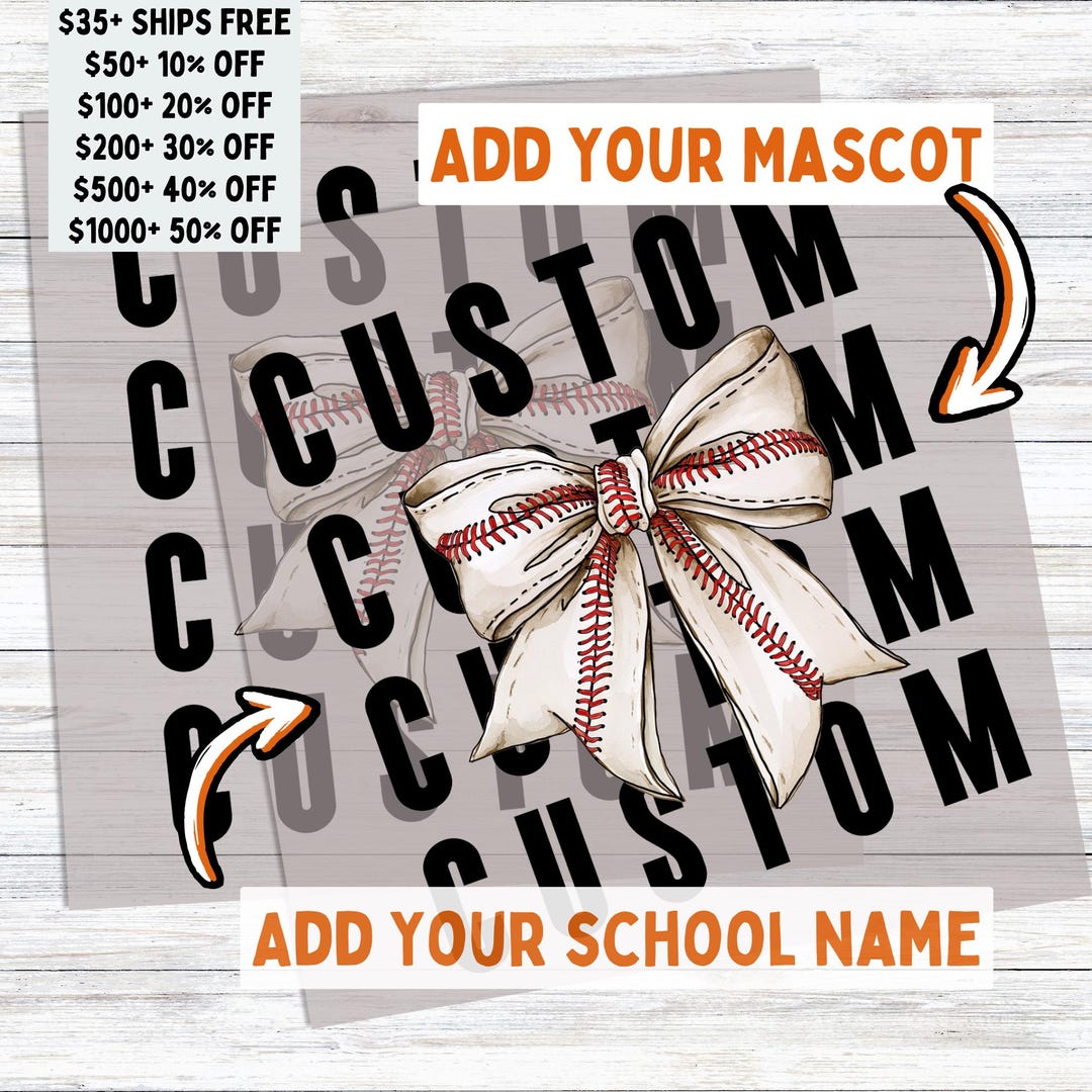 Personalized DTF Transfer With Charming Baseball Coquette Bow - School ...