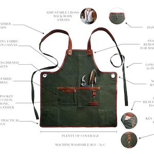 Garden Apron for Women Men, Gardening Apron With Pockets Adjustable Leather Straps Canvas ...
