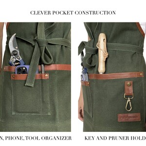 Garden Apron for Women Men, Gardening Apron With Pockets Adjustable Leather Straps Canvas ...