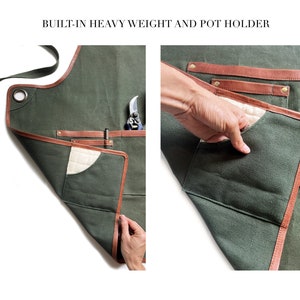 Garden Apron for Women Men, Gardening Apron With Pockets Adjustable Leather Straps Canvas ...