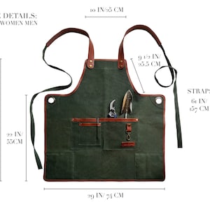Garden Apron for Women Men, Gardening Apron With Pockets Adjustable Leather Straps Canvas ...