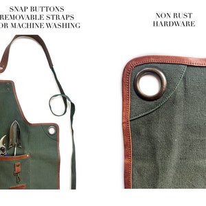 Garden Apron for Women Men, Gardening Apron With Pockets Adjustable Leather Straps Canvas ...