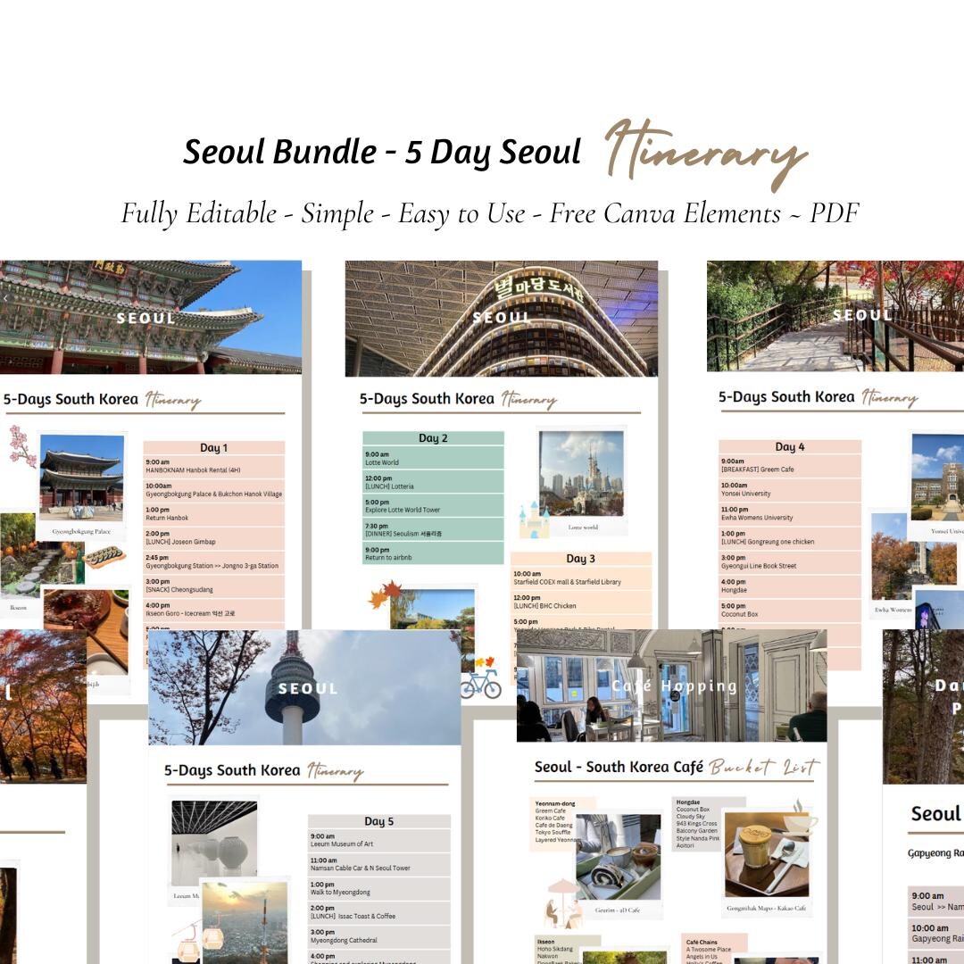 Seoul Bundle - 5 Day Seoul Idea Itinerary PDF Digital Download - Etsy