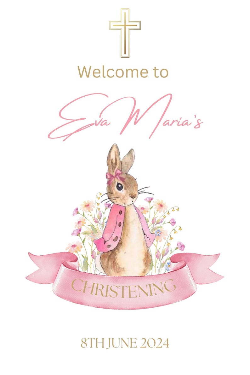 Flopsy Bunny Christening Welcome Sign | Personalised Pink Peter Rabbit ...