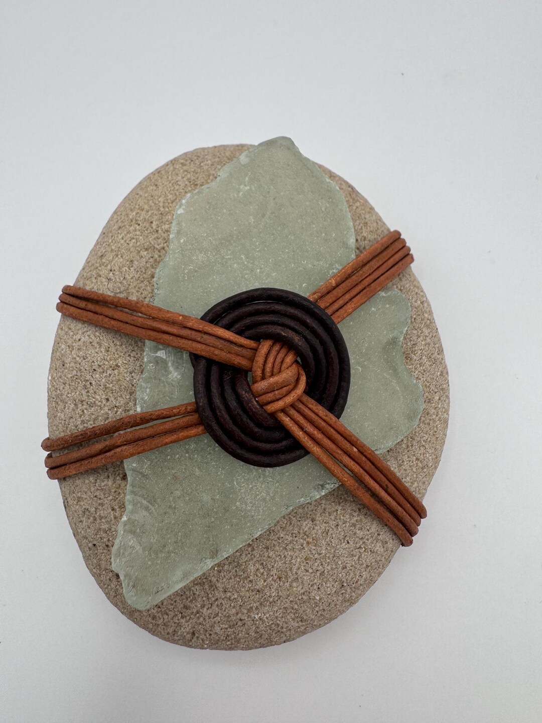 Handcrafted Leather Wrapped Stone • Rustic Zen Decor With Sea Glass - Etsy