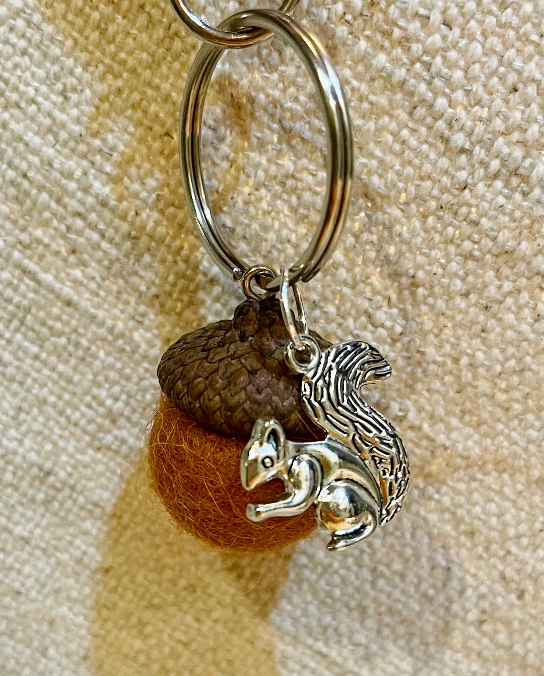 Hand Felted Acorn Charm and Squirrel Charm Keyring, Handmade ...