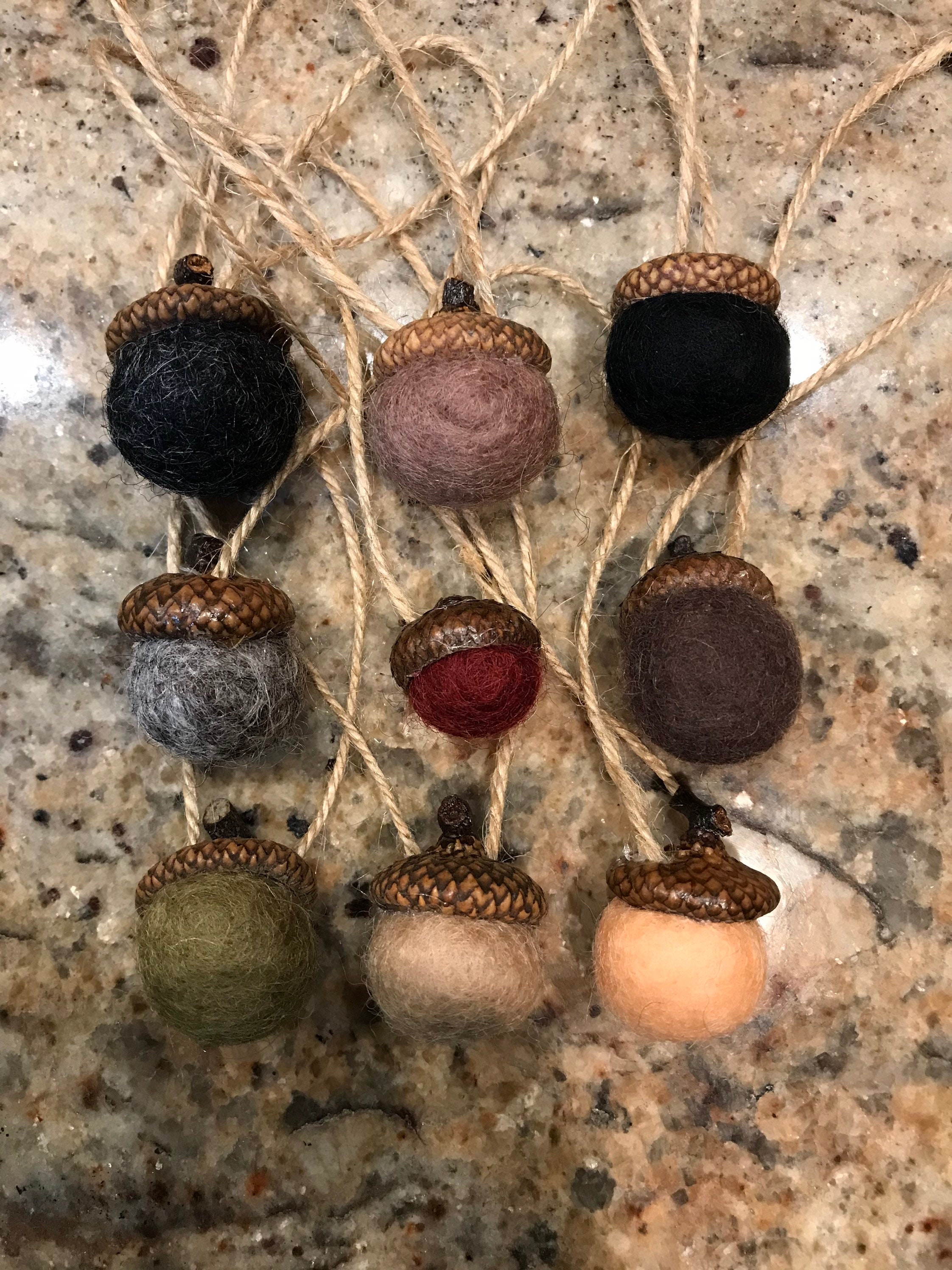 Felted Acorn ornaments handmade set of 12 polished cap acorn | Etsy