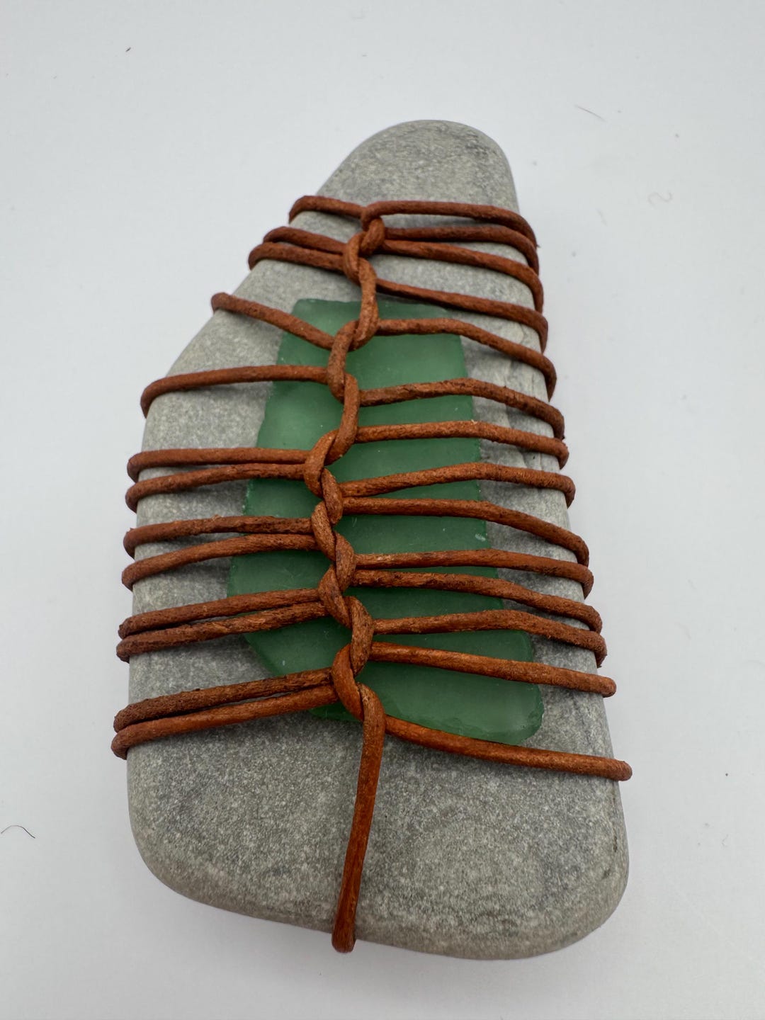 Handcrafted Leather-wrapped Stone • Gold, Leather, and Chilean Beach ...