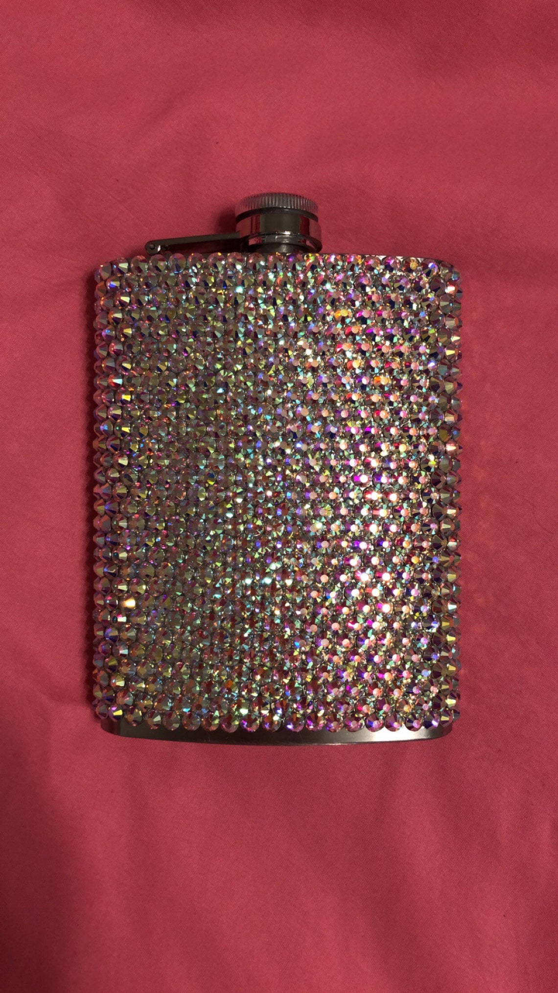Rhinestone Flask 8oz Stainless Steel. Crystal AB Glass Rhinestones ...