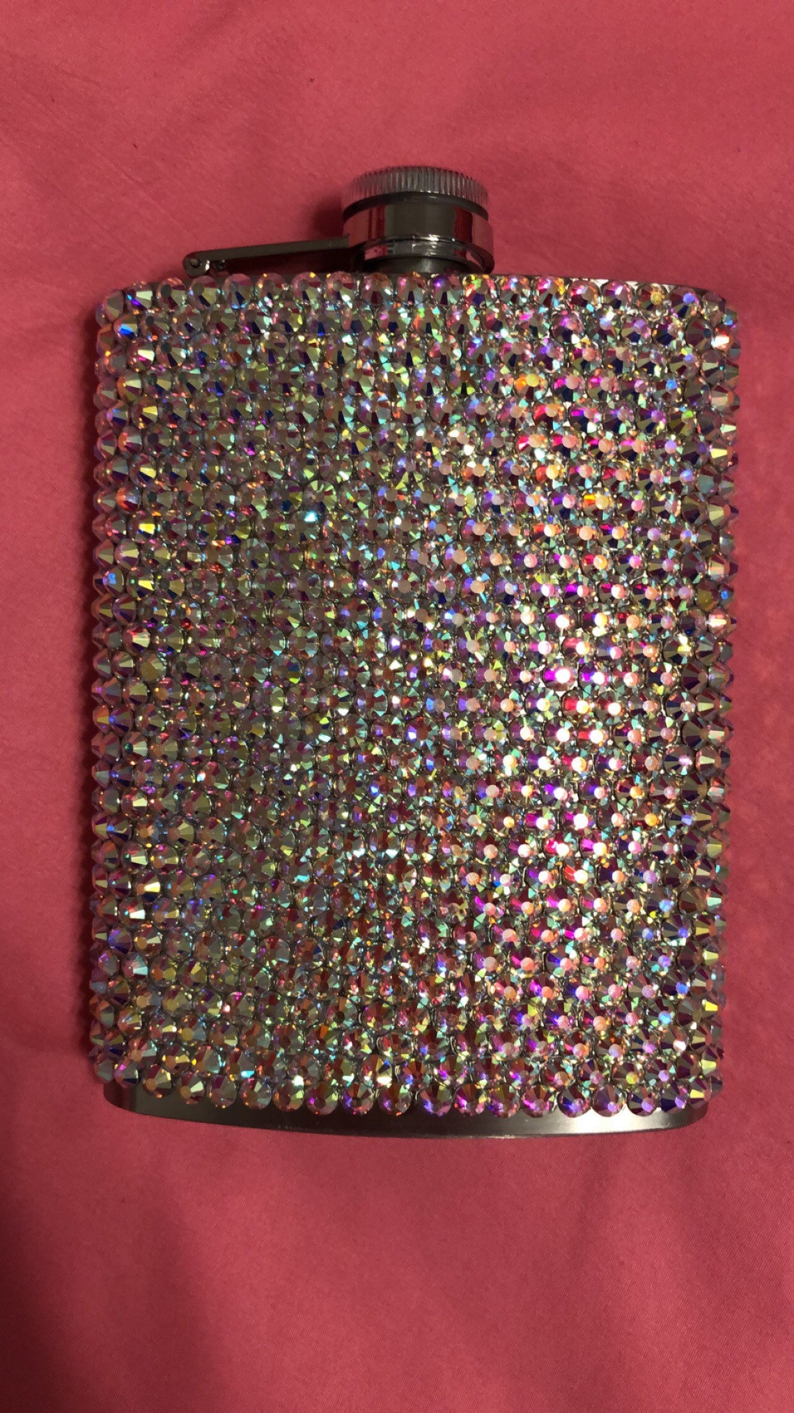 Rhinestone Flask 8oz Stainless Steel. Crystal AB Glass Rhinestones ...