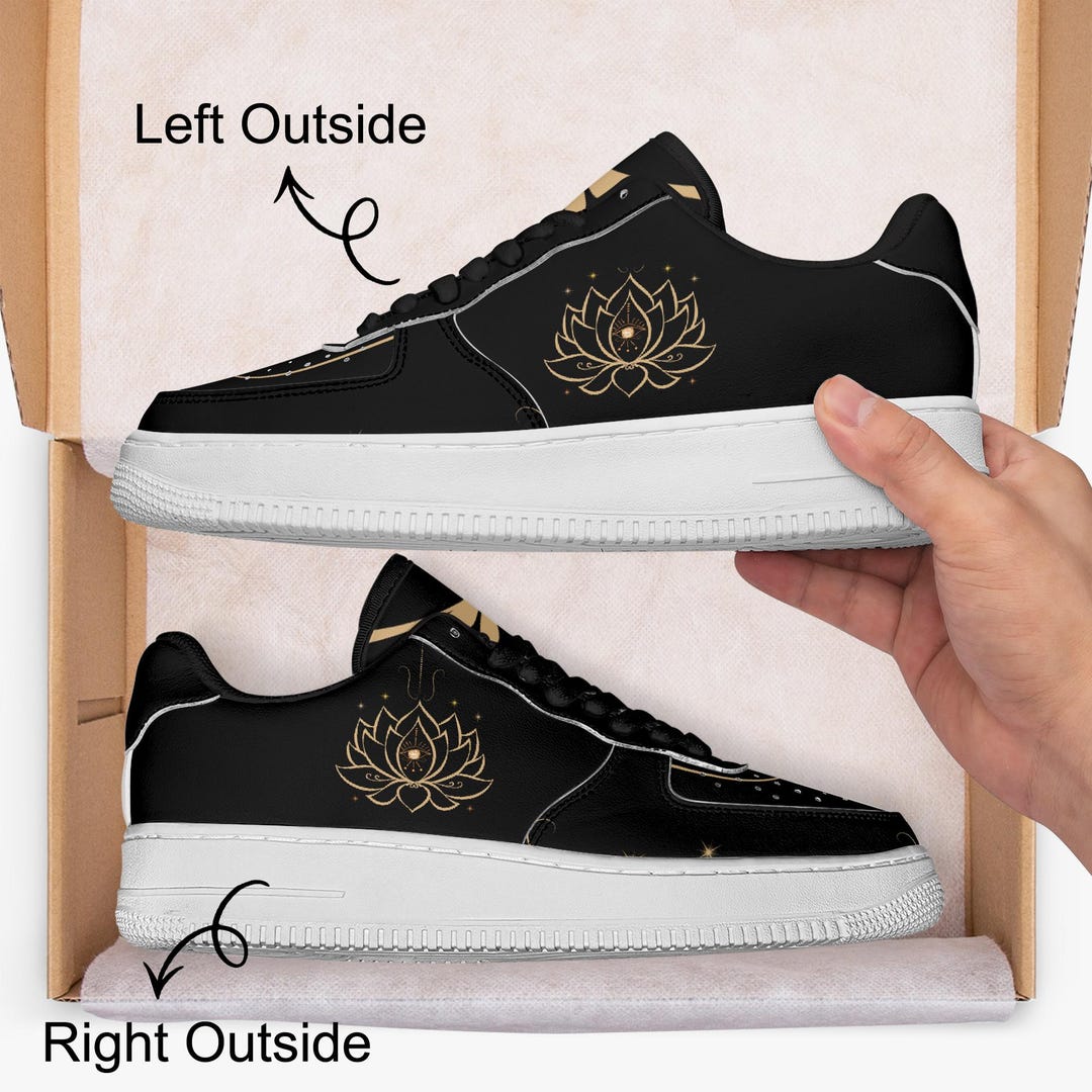 Black and Gold Lotus Sneakers - Etsy
