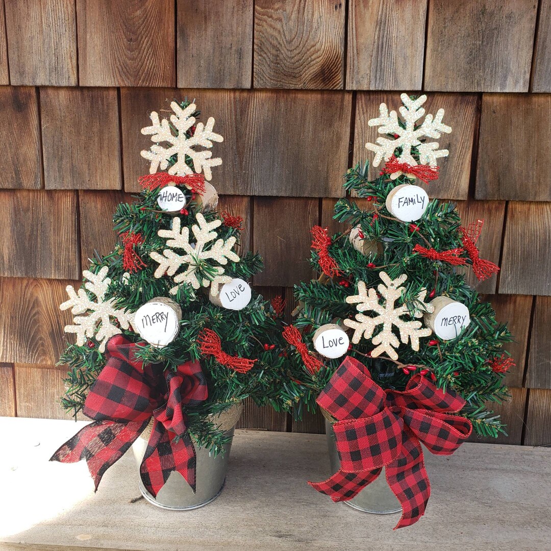 Red Check Christmas Trees. Set of 2. - Etsy