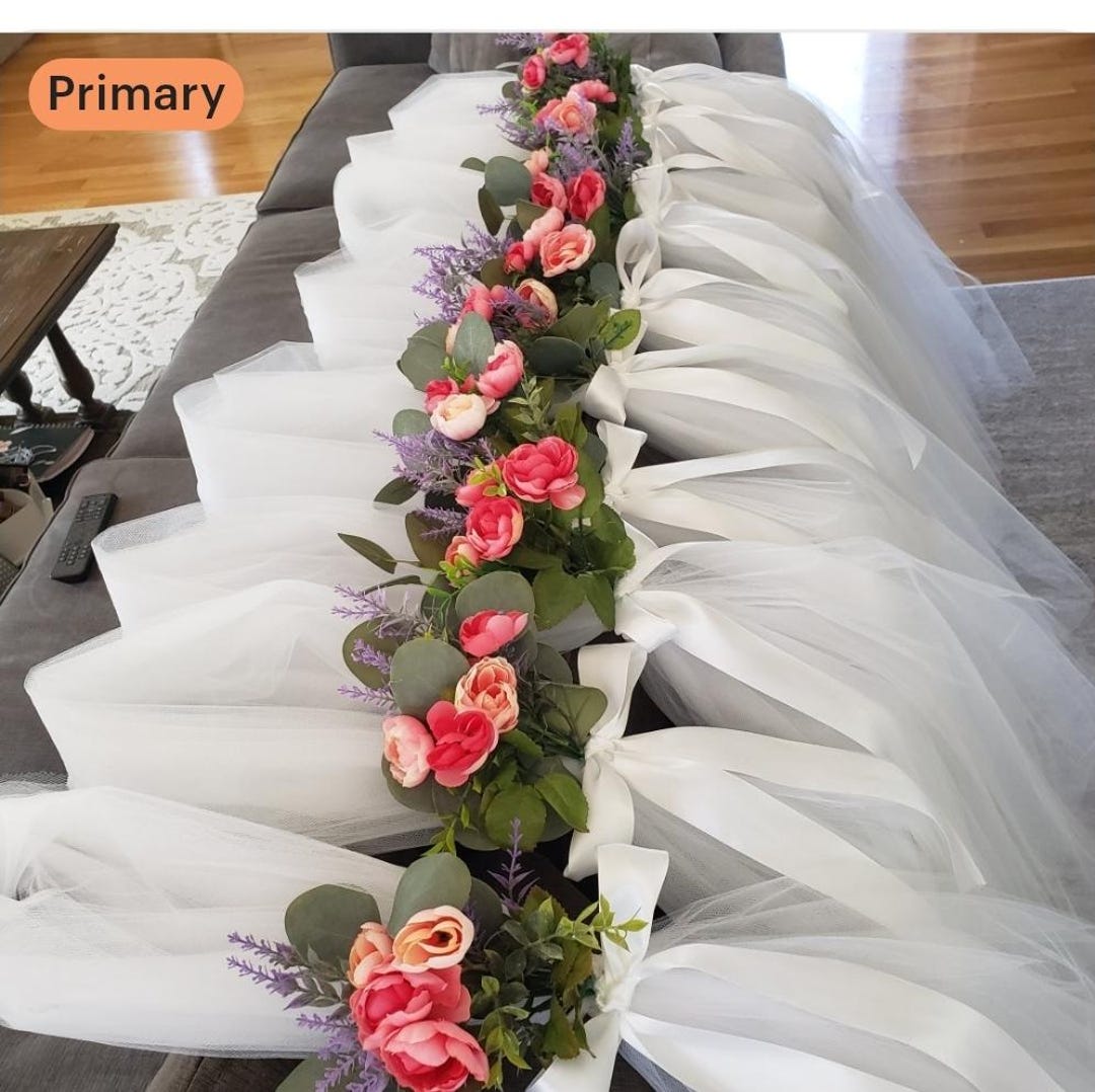 10 Mini Rose, Eucalyptus, Lavender Pew Hangers With White Silk Ribbon ...