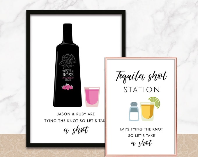 Personalised Tequila Shot Station Print Wedding Prints Tequila Rose ...