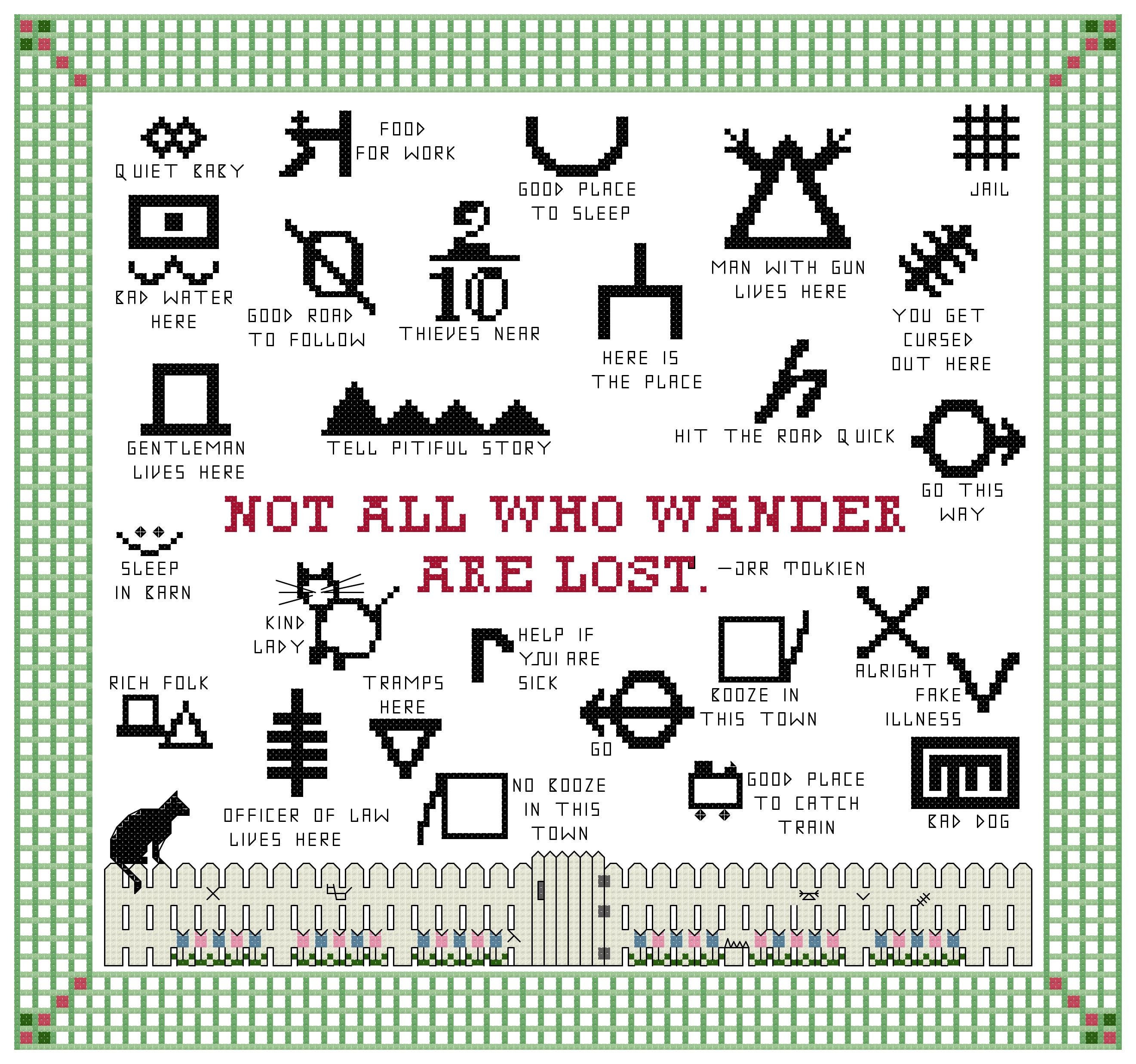 Hobo Codes Sampler - Cross Stitch Pattern - Not All Who Wander Are Lost ...