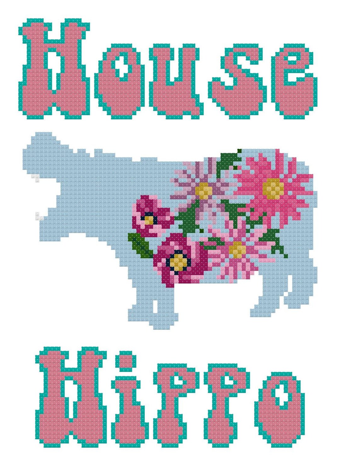 House Hippo - Floral - Cross Stitch Pattern - Digital PDF - Etsy