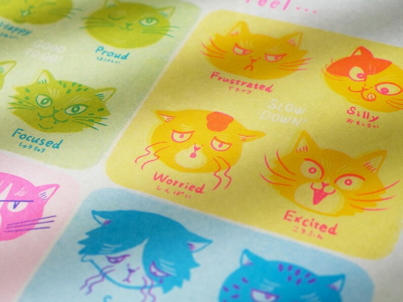 Risograph Zones of Regulation Poster: Cat Emotions Chart, Playroom ...