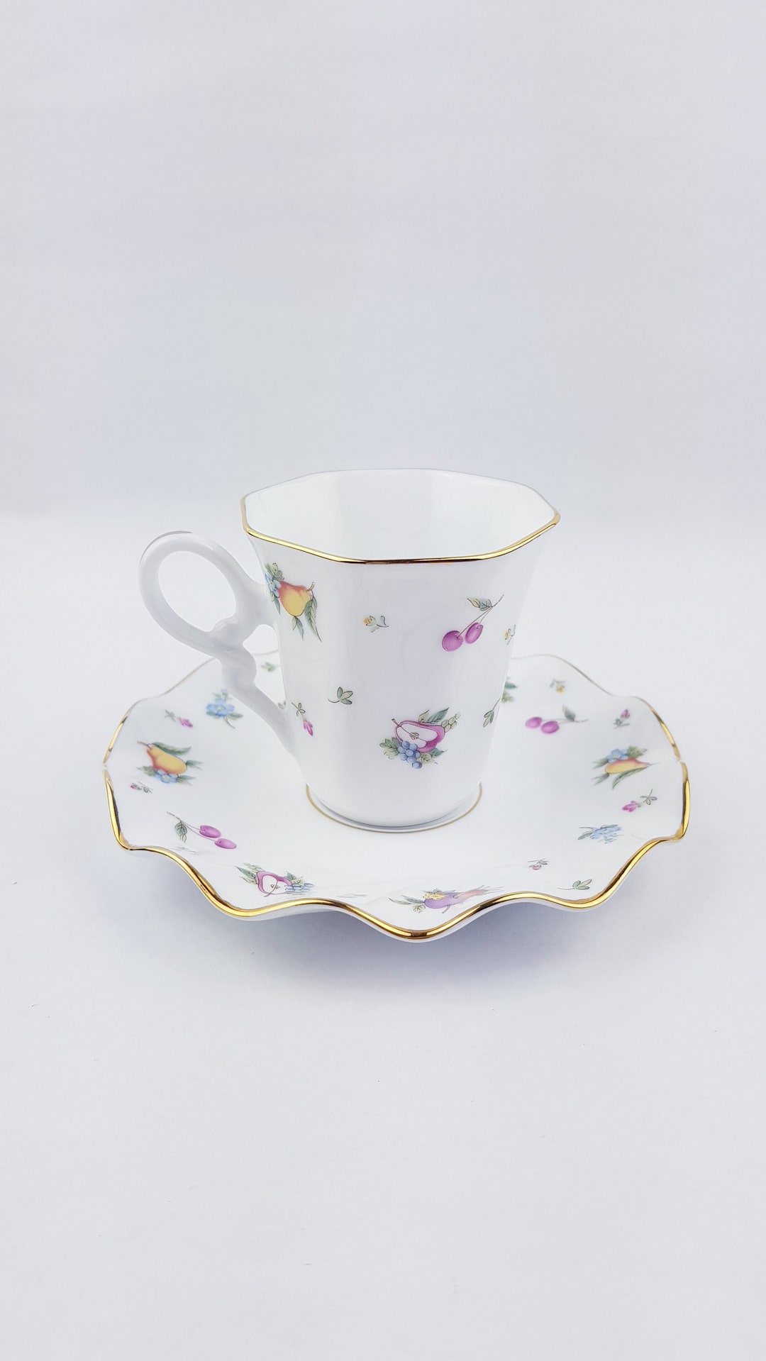 JAMAKA Collector's Mug With Saucer Thin White Porcelain With Small ...