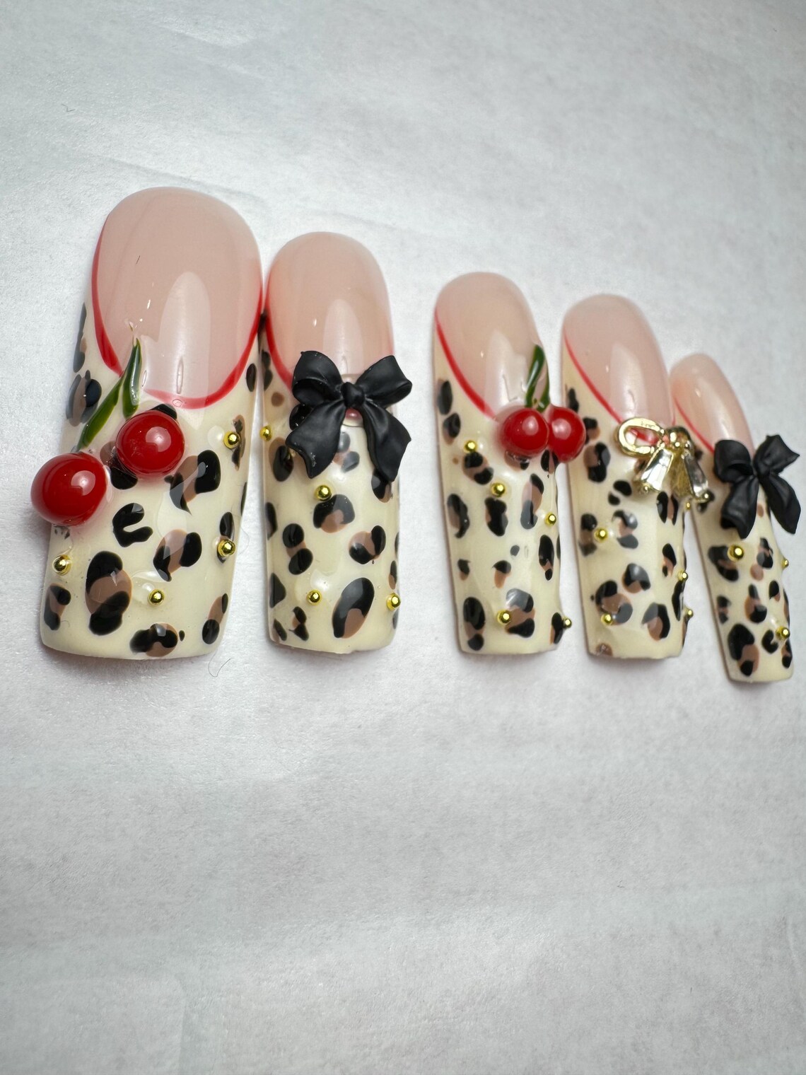 Cherry Cheetah Nails - Etsy