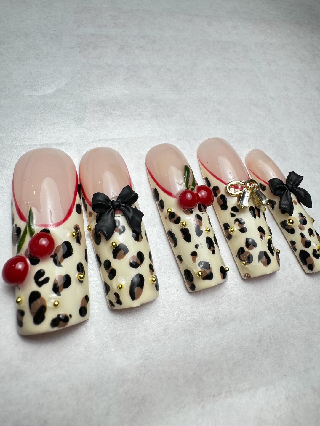 Cherry Cheetah Nails - Etsy