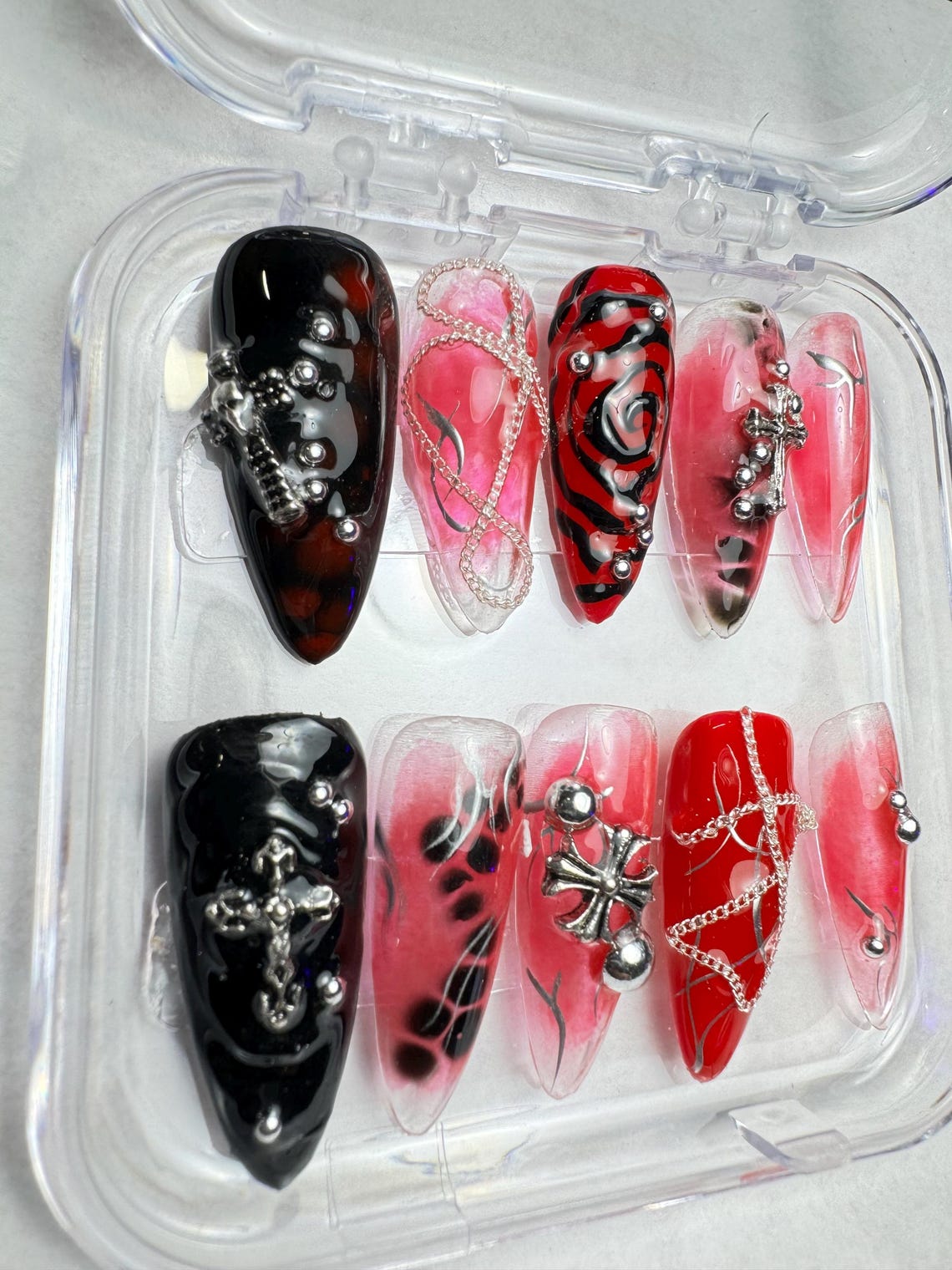 Red and Black Gothic Nails - Etsy