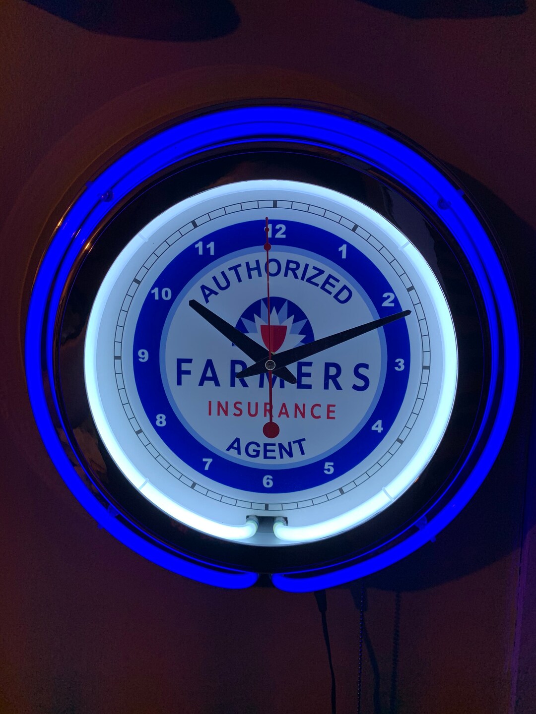 Farmer's Insurance Authorized Agent Office BLUE Neon Wall Clock ...