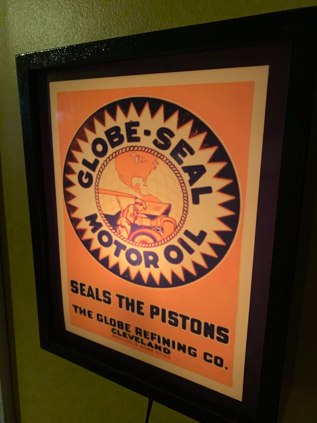 Globe Seal Motor Oil Gas Service Station Garage Bar Man Cave Lighted ...