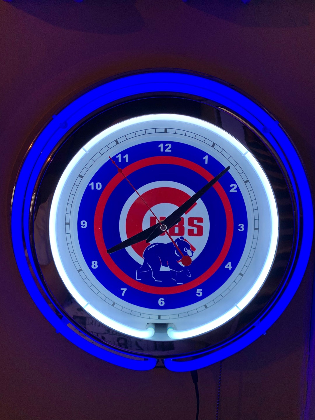 Chicago Cubs Baseball Bar BLUE Neon Wall Clock Advertising Man Cave ...